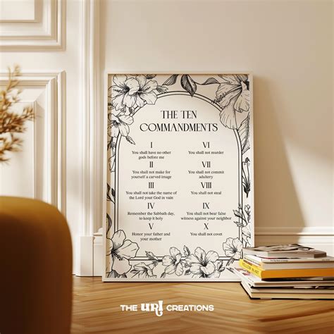 Ten Commandments Wall Art Print Printable Bible Verse Poster Modern