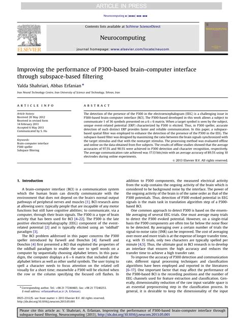 Pdf Improving The Performance Of P300 Based Brain Computer Interface