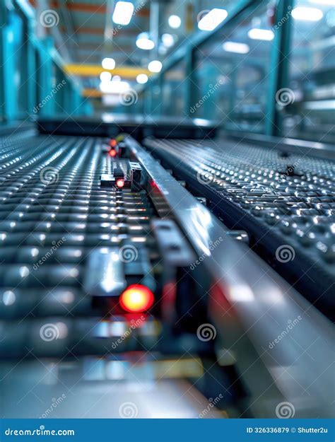 A Closeup Of An Automatic Sorting System Using Sensors And Conveyor