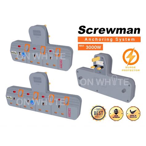 SCREWMAN Way Way T Adaport Pin Plug Socket T Wall Extension SIRIM SURGE Adaptor Gang