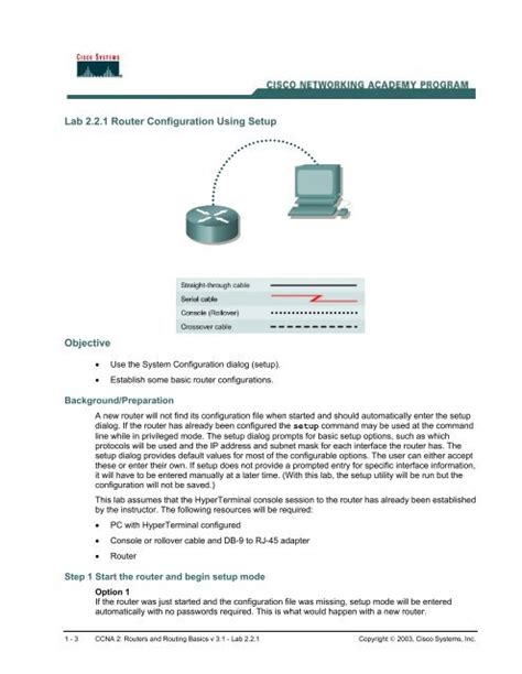 Lab 221 Router Configuration Using Setup Objective