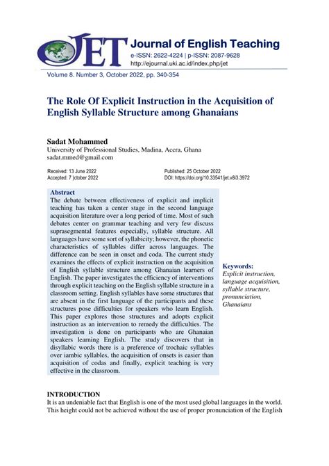 Pdf The Role Of Explicit Instruction In Acquisition Of English Syllable Structure Among Ghanaians