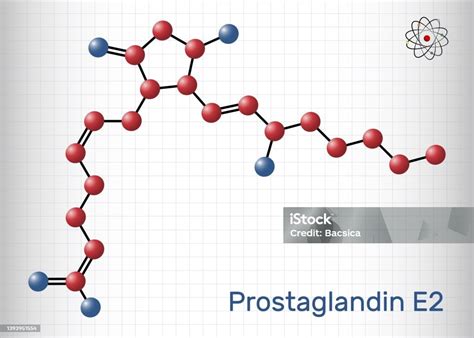 프로스타글란딘 E2 Pge2 디노프로스톤 분자 그것은 노동이나 낙태를 유도하는 데 사용됩니다 구조 화학 공식 및 분자 모델 케이지에있는 종이 시트 0명에 대한 스톡 벡터