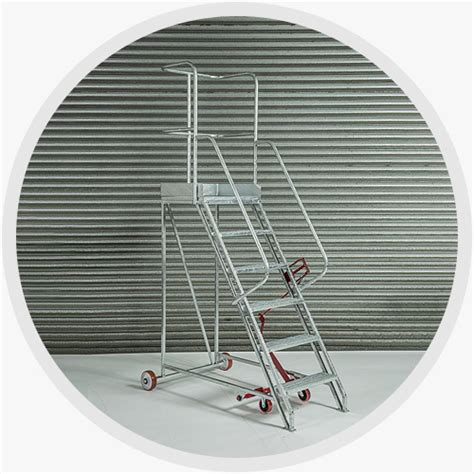 Used Rolling Ladders With Platform Mobile Safety Steps Warehouse