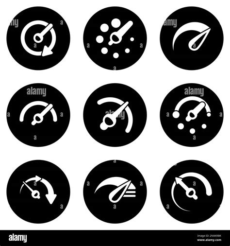 Set Of White Icons Isolated Against A Black Background On A Theme Speedometer Stock Vector