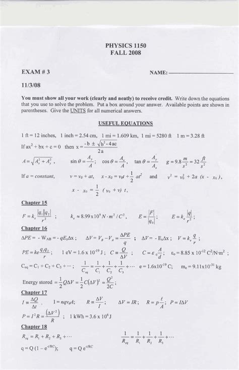 Exam 3 Solved General Physics Ii Fall 2008 Phys 1150 Docsity