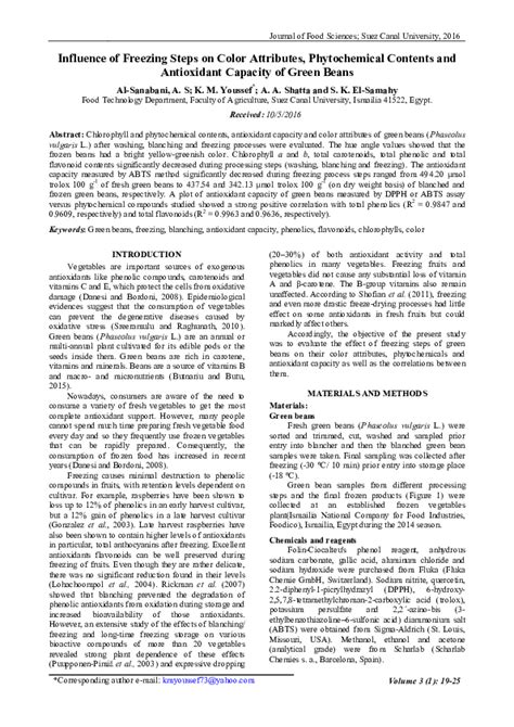 Pdf Influence Of Freezing Steps On Color Attributes Phytochemical