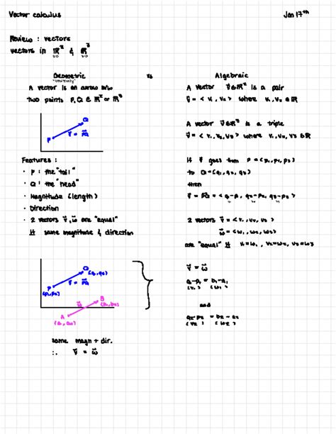233 Notes Lecture 1 Vector Calculus Jon 17th Review Vectors 3 Vectors In 1 D Ro