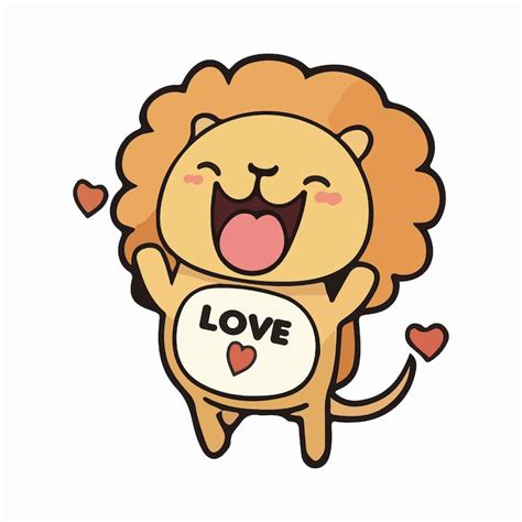 귀여운 아기 사자 사랑과 행복 표현 스티커 평면 만화 스타일 벡터 일러스트 레이 션 프리미엄 벡터