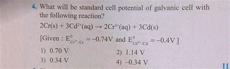 What Will Be Standard Cell Potential Of Galvanic Cell With The Following