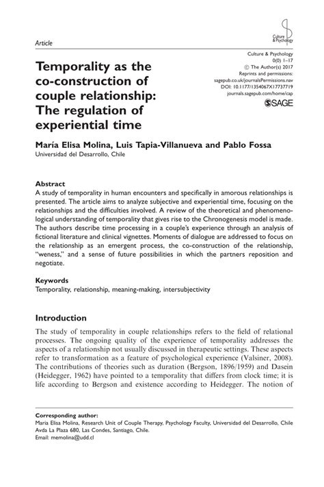 PDF Temporality As The Co Construction Of Couple Relationship The Regulation Of Experiential Time