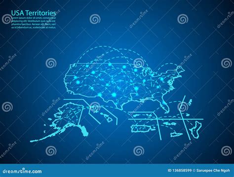 usa territories map with nodes linked by lines concept of global