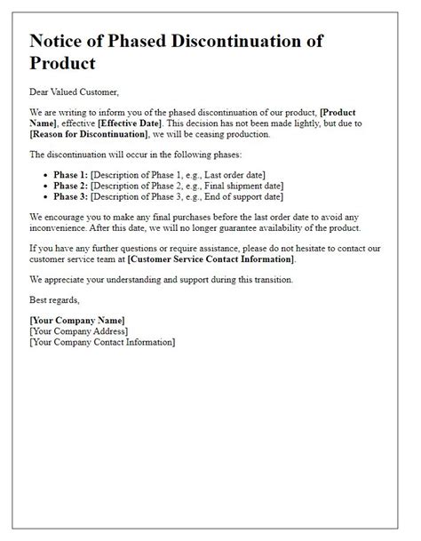 Letter Template For Business Product Discontinuation Announcement