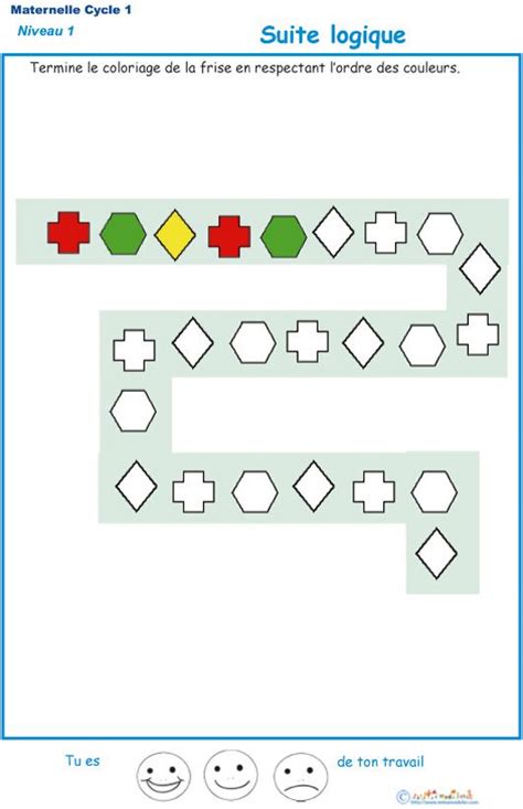 Imprimer Lexercice 3 Suite Logique Pour Les Enfants De Ps Maternelle Exercice Vorschulideen