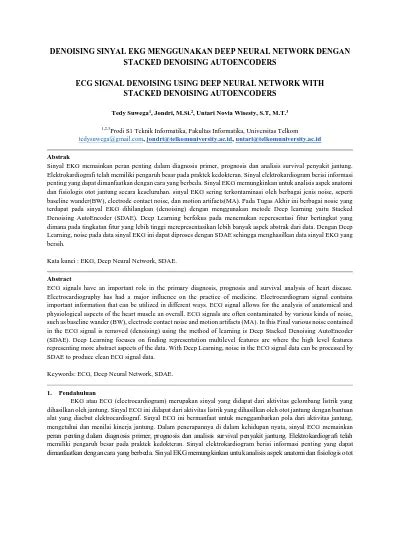 Denoising Sinyal Ekg Menggunakan Deep Neural Network Dengan Stacked Denoising Autoencoders