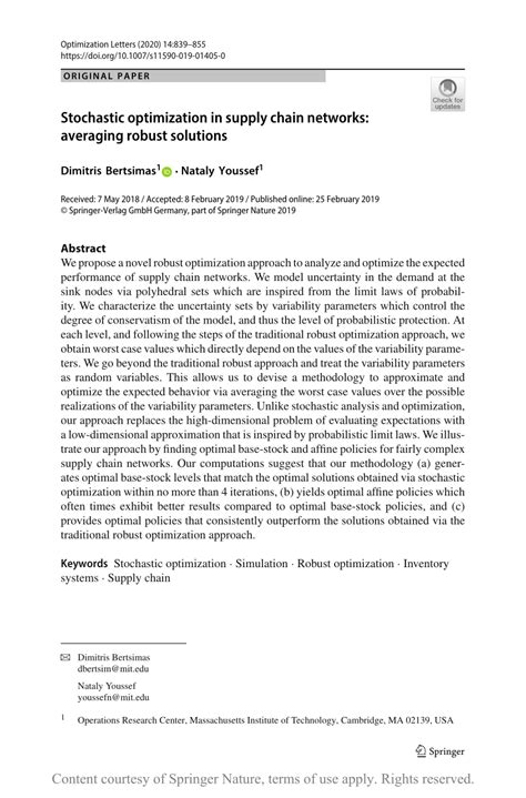 Stochastic Optimization In Supply Chain Networks Averaging Robust Solutions Request Pdf