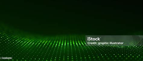 Abstract Green Particle Background Flow Wave With Dot Landscape Digital