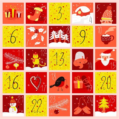 Advent Calendar In Doodle Style Christmas Illustration Stock