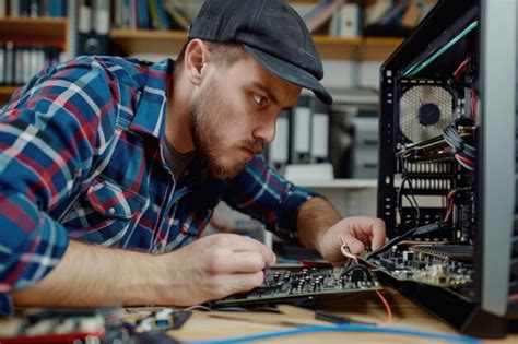 Premium Photo Computer Service And Repair Concept Man Repairing The Broken Computer In Office