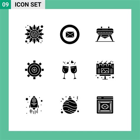 Set Of 9 Vector Solid Glyphs On Grid For Glass Gear Typing Development Coding Editable Vector
