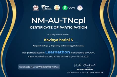 Kavinya Harini S On Linkedin Learnathon Guvi Naanmudhalvan