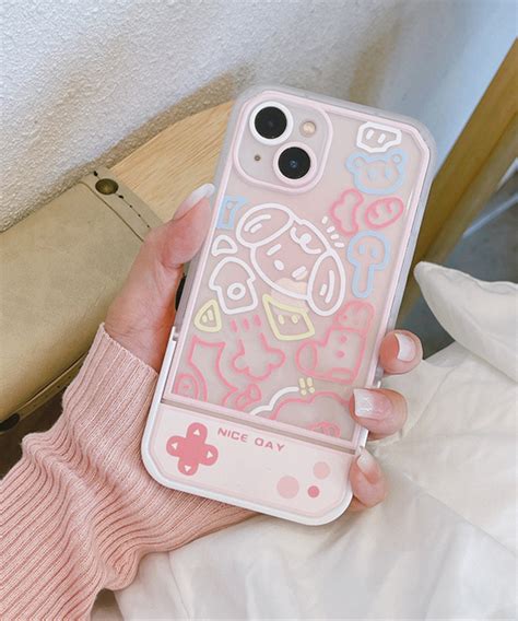 강아지 아이폰 거치대 풀커버 투명 실리콘 젤리 핑크 귀여운 하이틴 친구 선물 우정 커플 생일 핸드폰 휴대폰 애플 폰 케이스