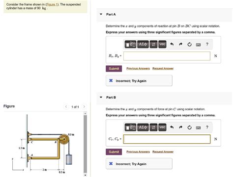 Consider The Frame Shown In Figure The Suspended Cylinder Has Mass Of Kg Part A Deterine