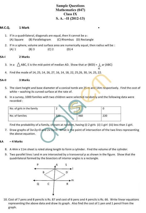Sample Paper For Class 10 Maths 2021 Standard Exampless Papers