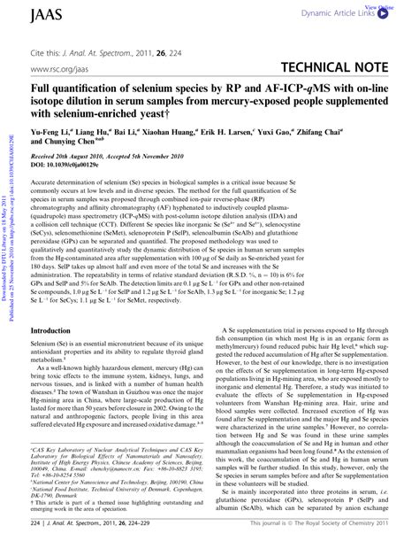 Pdf Full Quantification Of Selenium Species By Rp And Af Icp Qms With On Line Isotope Dilution