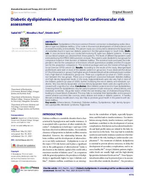 Pdf Diabetic Dyslipidemia A Screening Tool For Cardiovascular Risk Assessment