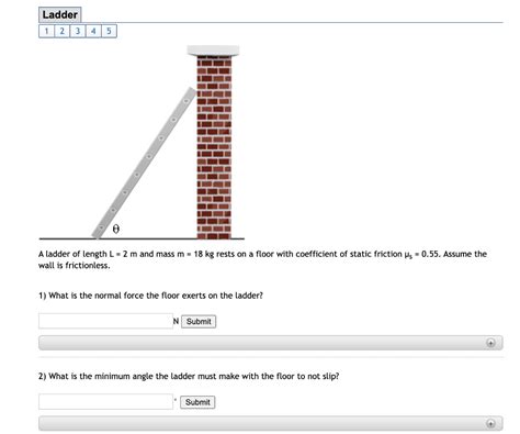 Solved A Ladder Of Length L 2 M And Mass M 18 Kg Rests On A