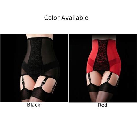 High Waist Stretchy Lace Girdle Garter Suspender 6 Straps Clips Shaping