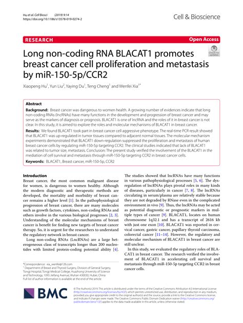 Pdf Long Non Coding Rna Blacat1 Promotes Breast Cancer Cell Proliferation And Metastasis By