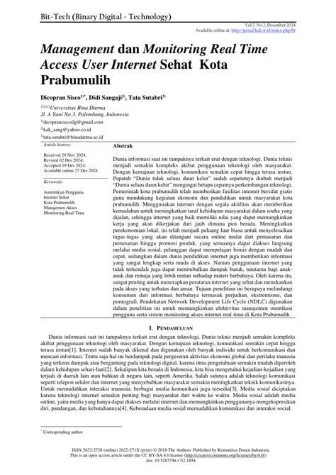 Pdf Management Dan Monitoring Real Time Access User Internet Sehat Kota Prabumulih