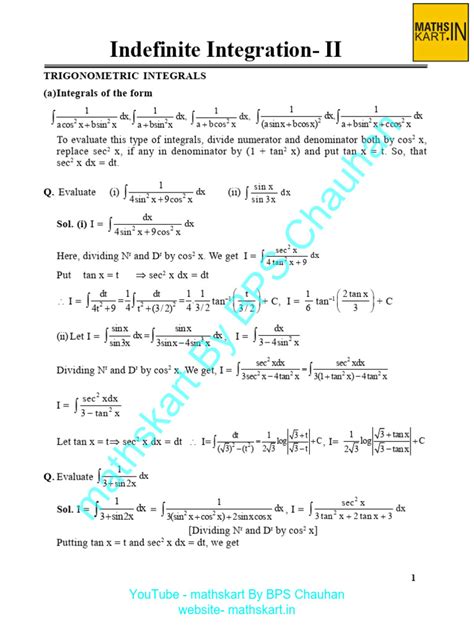indefinite integration complete theory part 2 e pdf function