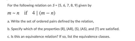 solved for the following relation on s {5 6 7 8 9}