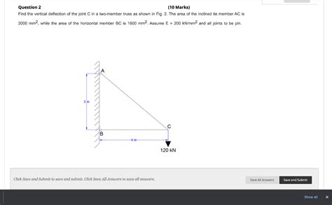 Solved Question 2 10 Marks Find The Vertical Deflection Of