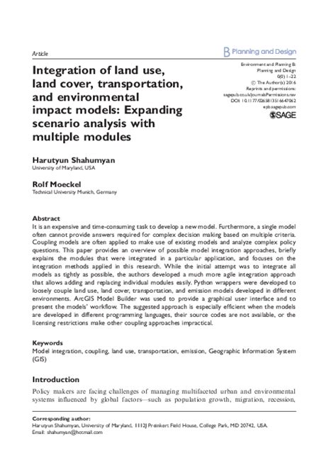 Pdf Integration Of Land Use Land Cover Transportation And Environmental Impact Models