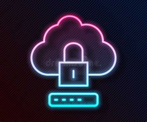 Glowing Neon Line Cloud Computing Lock Icon Isolated On Black Background Security Safety