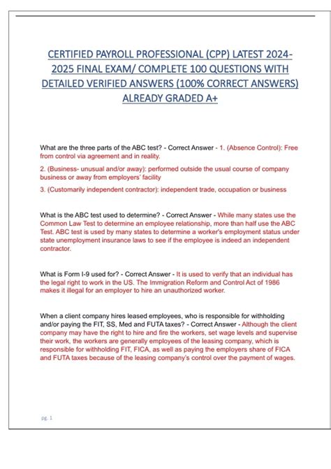 Certified Payroll Professional Cpp Latest Final Exam Complete 100 Questions With Detailed