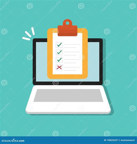 Checklist Form On Clipboard On Laptop Icon Customer Survey Concept Vector Illustration Flat