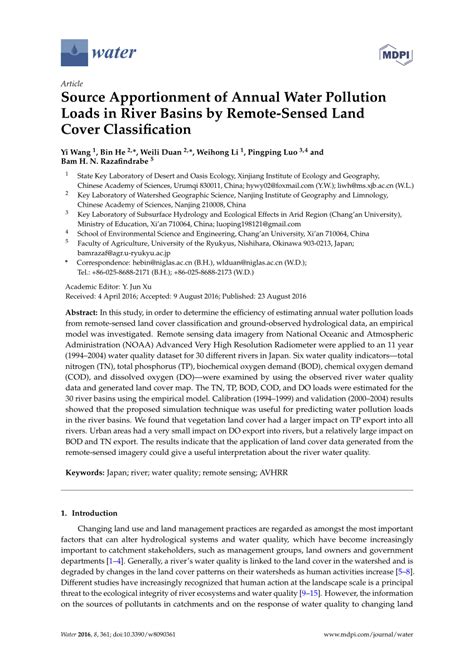Pdf Source Apportionment Of Annual Water Pollution Loads In River Basins By Remote Sensed Land