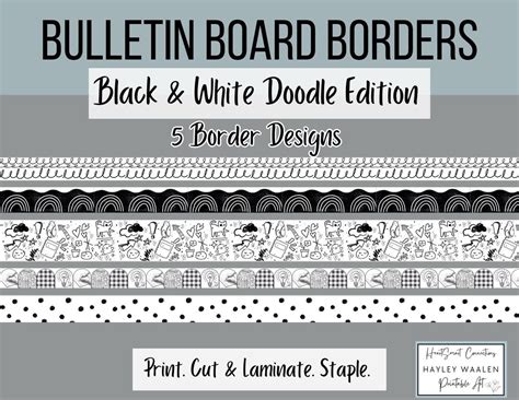 Printable Bulletin Board Borders Black And White Doodles Digital