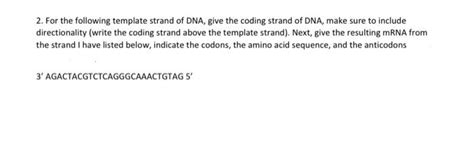 Solved For The Following Template Strand Of DNA Give The Chegg