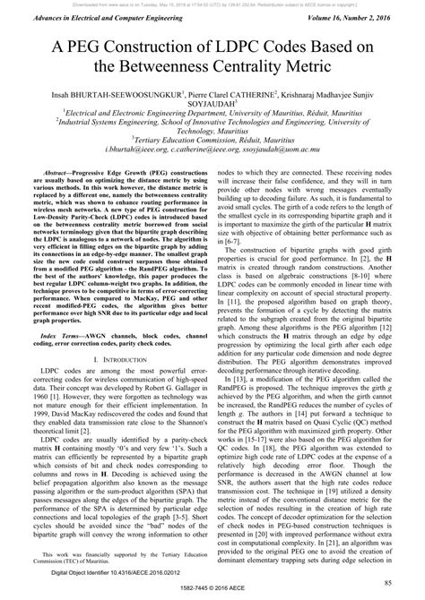 Pdf A Peg Construction Of Ldpc Codes Based On The Betweenness