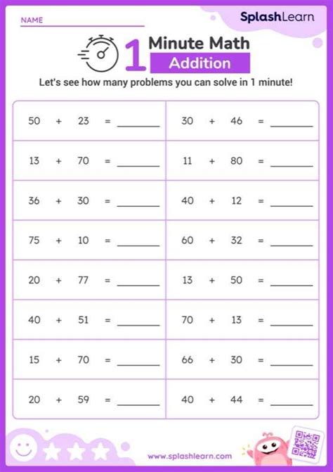 Add 2 Digit Numbers And Multiples Of 10 Horizontal Timed Practice — Printable Math Worksheet