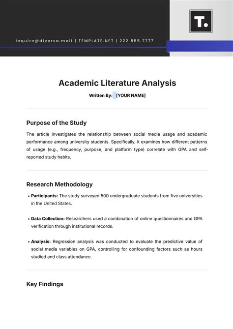 Free Academic Literature Analysis Template To Edit Online