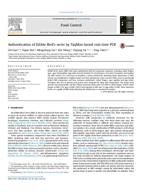 Pdf Authentication Of Edible Birds Nests By Taqman Based Real Time Pcr