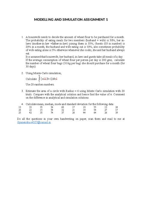 Modelling And Simulation Assignment Modelling And Simulation