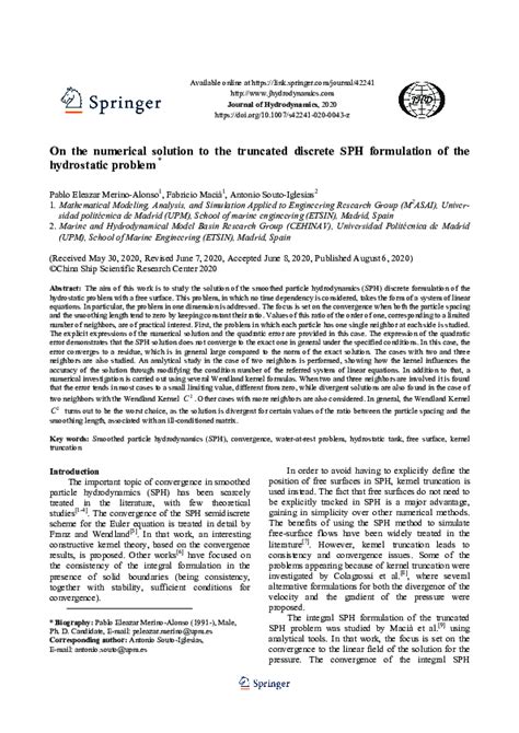 Pdf Sph Hydrostatic Problem Numerical Insights
